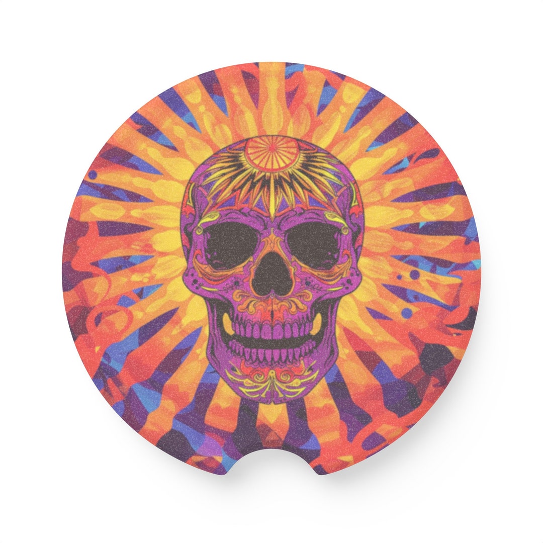 Dead Head Skull Coaster for Your Car Drink Holder, Vibrant Sun With ...