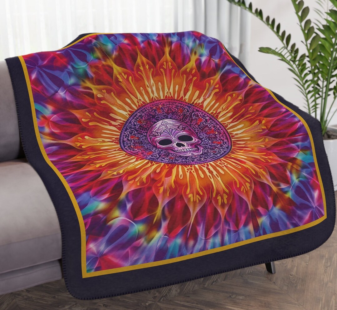 Tie Dye Skull Blanket, 1970's Dead Head Style Throw Blanket, Groovy ...