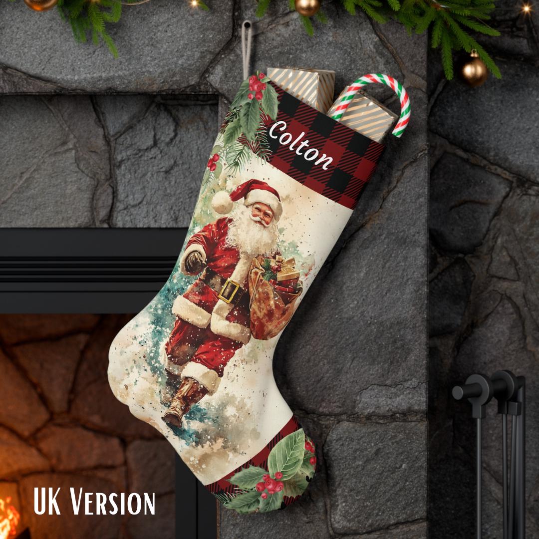 Vintage Santa Christmas Stocking 2024 Design - Watercolor Art, Retro ...