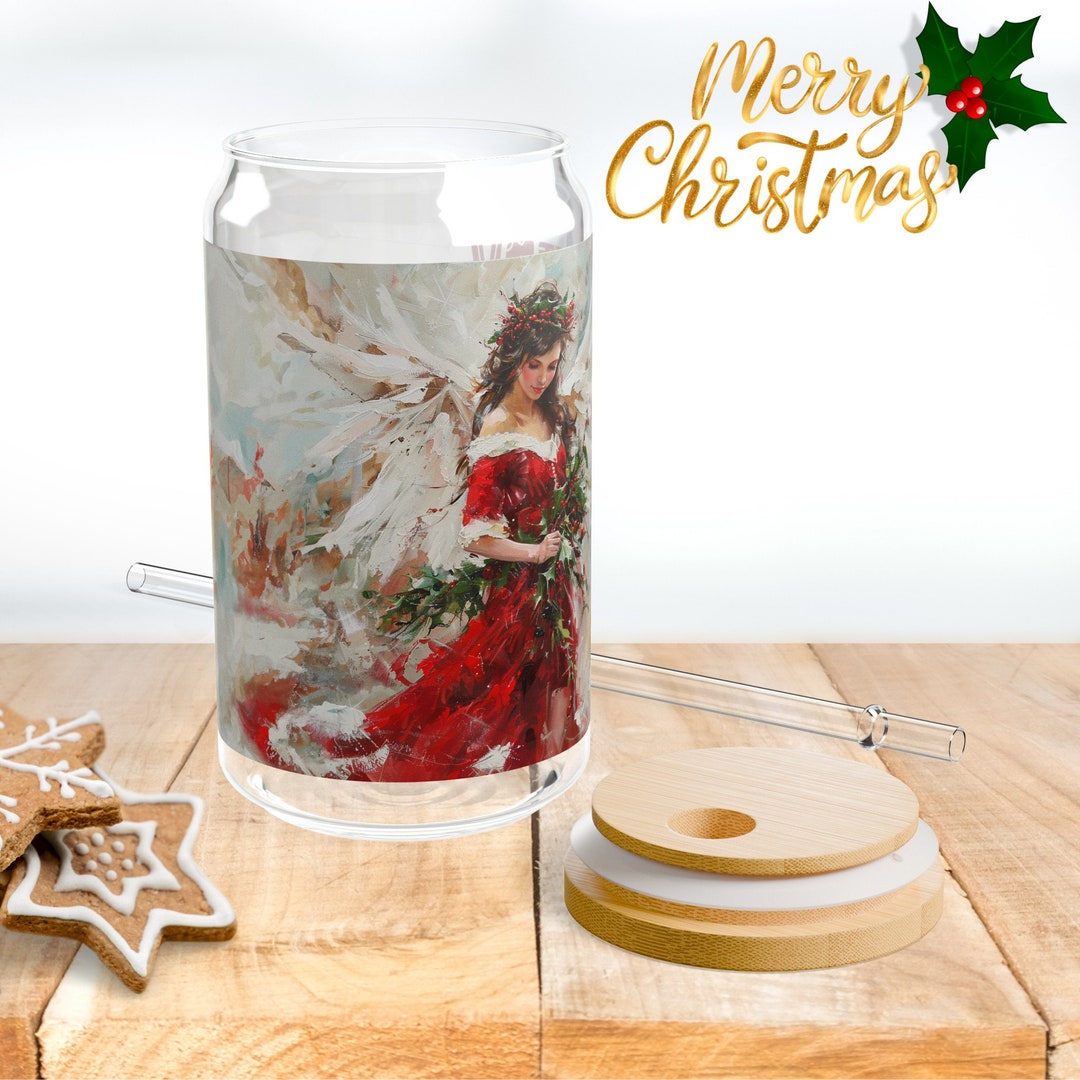 Personalized Christmas Red Angel Glass Sipper Cup, Tumbler, Angels ...