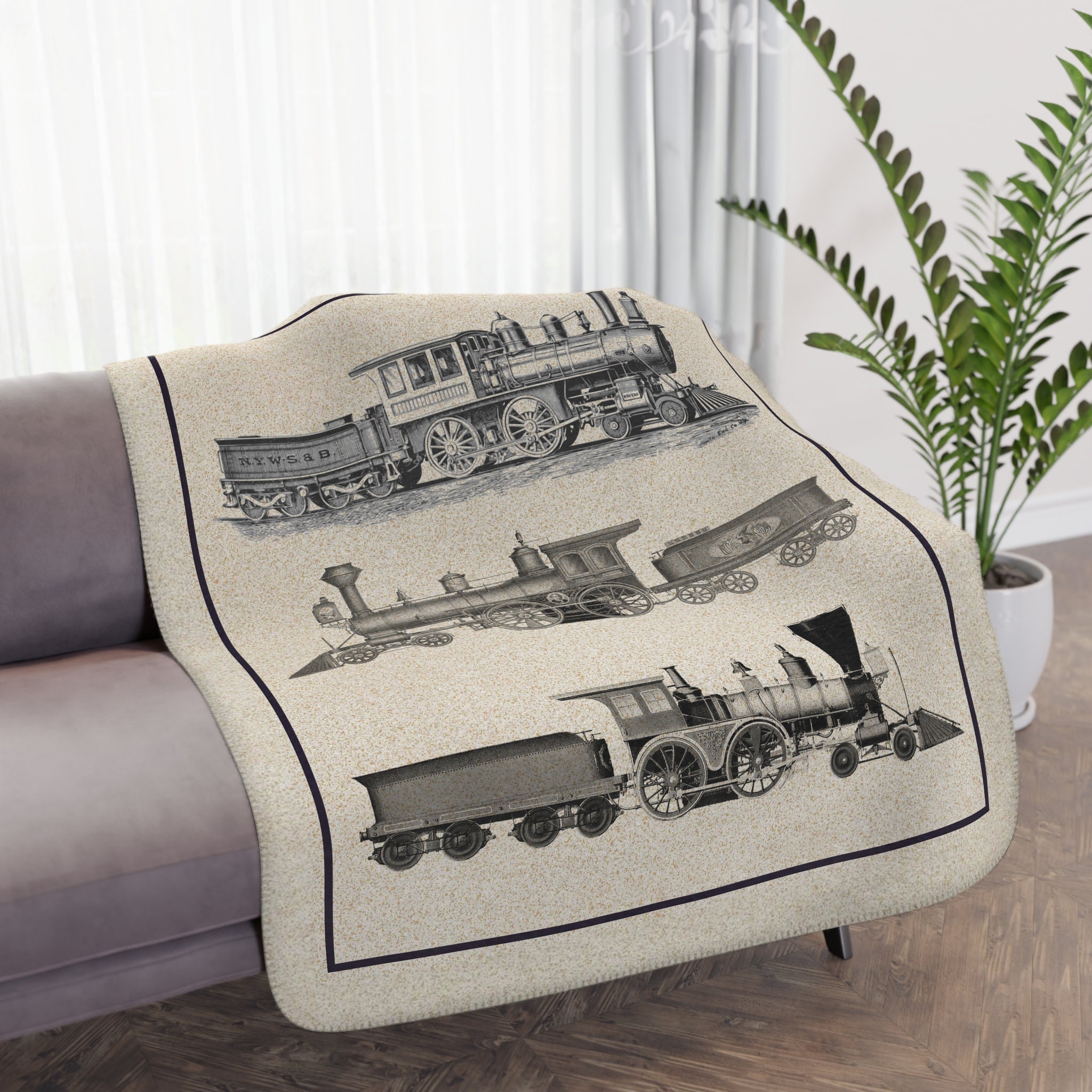 Three Vintage Train Engines Throw Blanket, Old Locomotives, Mens Man ...