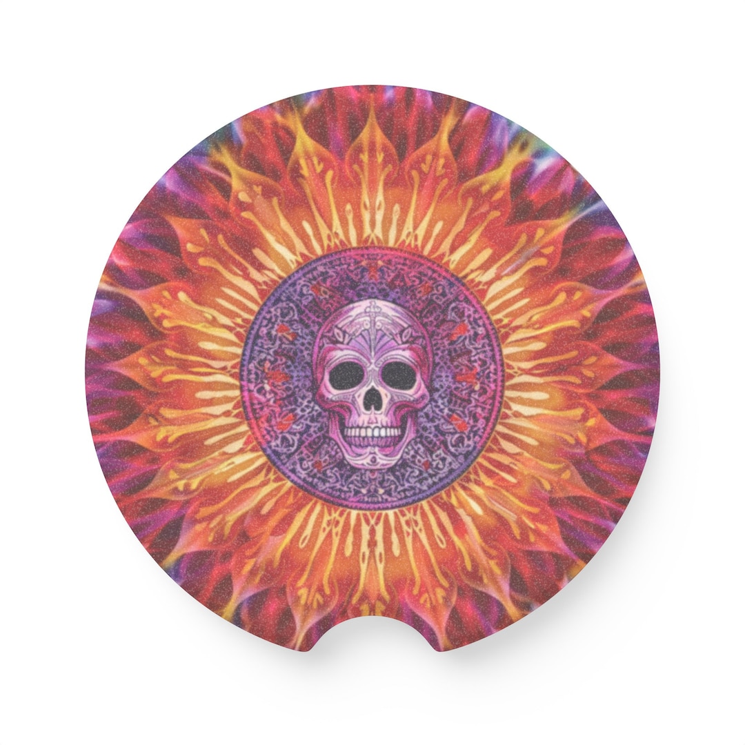 New Dead Head Coaster for Your Car Vibrant Sun With Dead Head, Brightly ...
