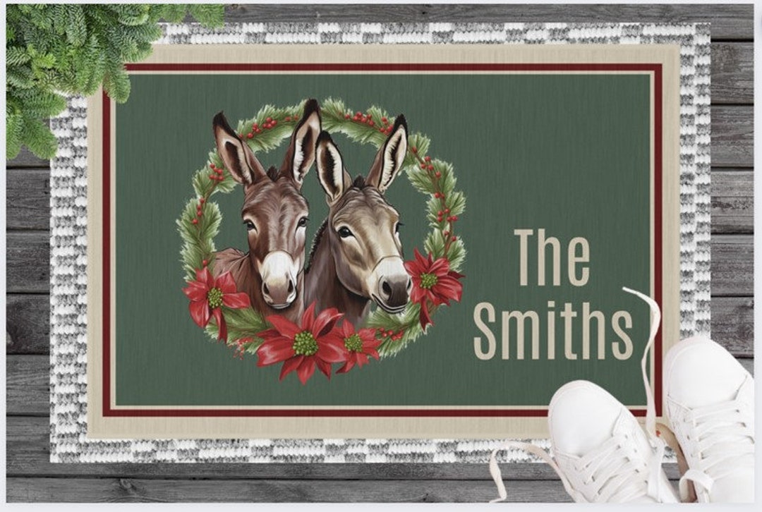 Personalized Christmas Donkeys Outdoor Rug, Personalized Door Mat ...