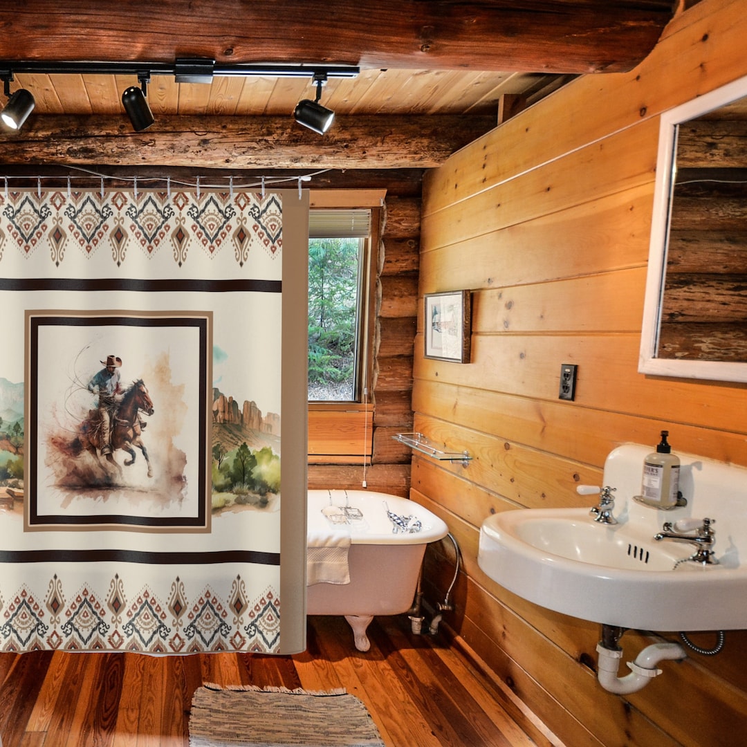 Western Cowboy Shower Curtain, Wild West Cowboy Horse Bathroom Decor ...