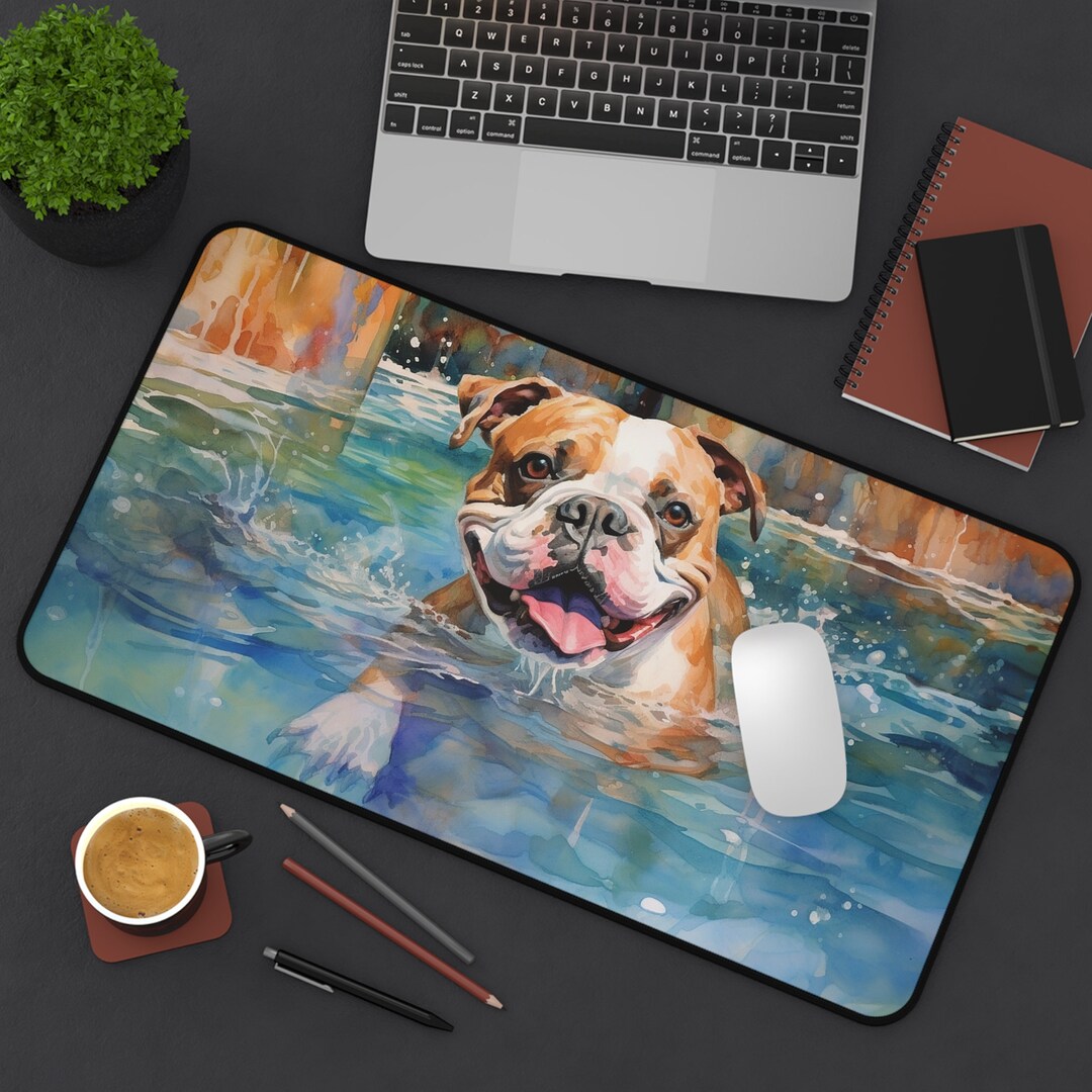 Cute Bulldog Swimming Large Mouse Pad, Computer Mouse Mats, Dog Lover ...