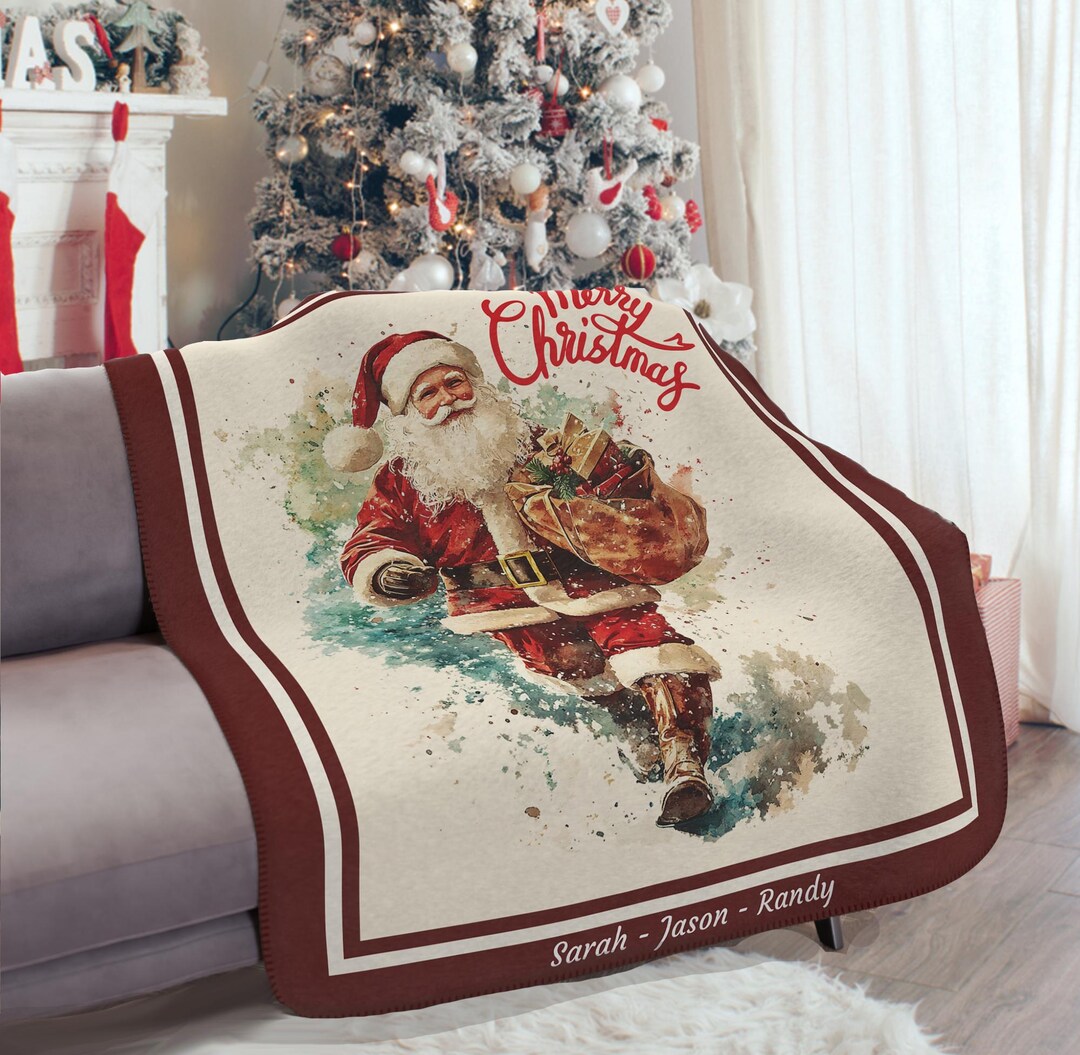 Personalized Santa Claus Throw Blanket, Retro Vintage Santa Art, Custom ...