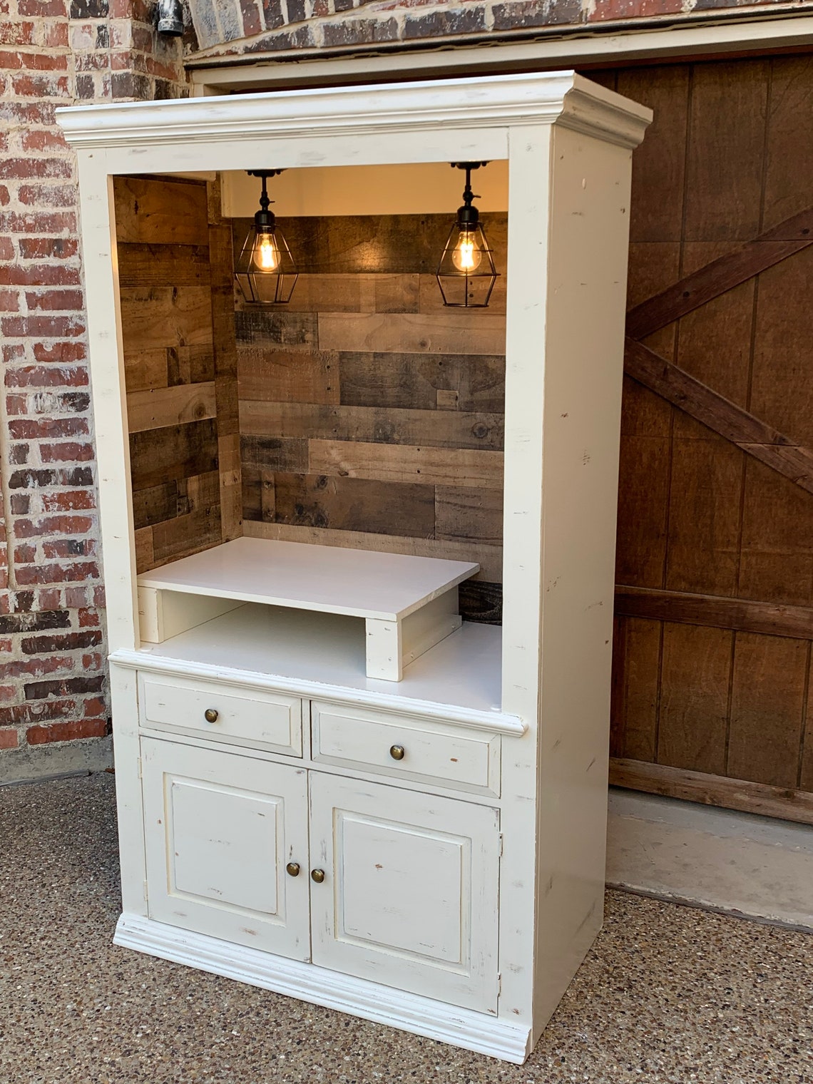 Distressed/antique White Beverage Armoire Bar - Etsy