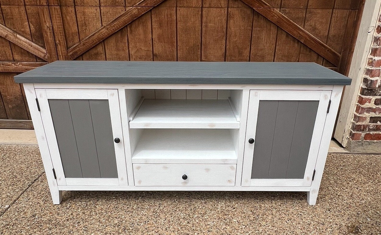 White and Gray Distressed Tv Stand, Sideboard, Entertainment Stand ...