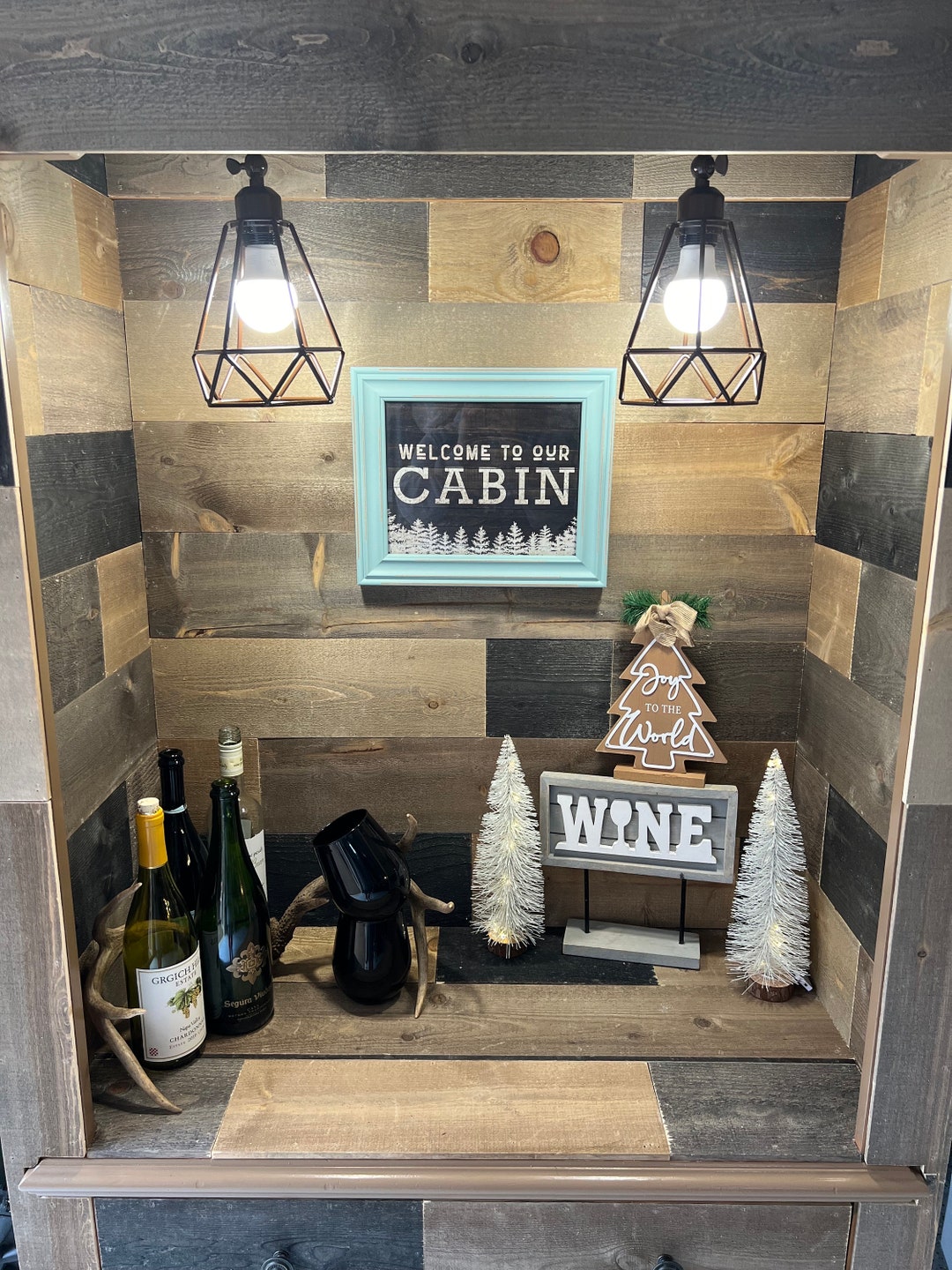 Barn Wood Cabin Hutch, Rustic Cabin Decor, Coffee and Wine Bar ...