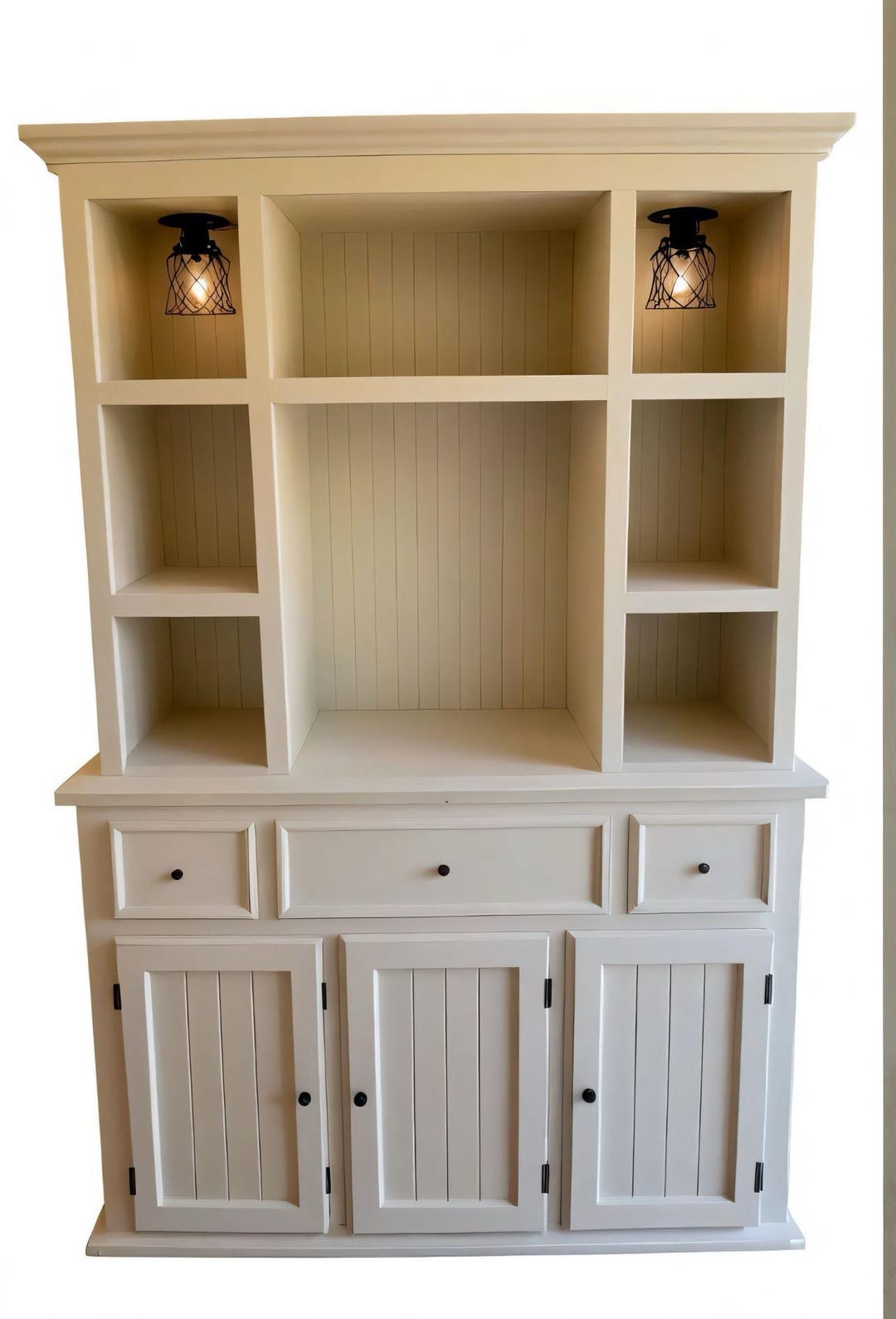 Vintage Hutch, Two Piece Hutch, Antique White With Dimming Lights ...