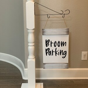Halloween Post With Broom Parking Sign, Banister Post, Wood Sign Holder ...