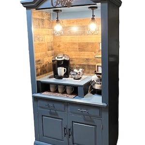 Coffee and Wine Bar, Farmhouse, Greyish-blue Cabinet, Coffee Armoire - Etsy