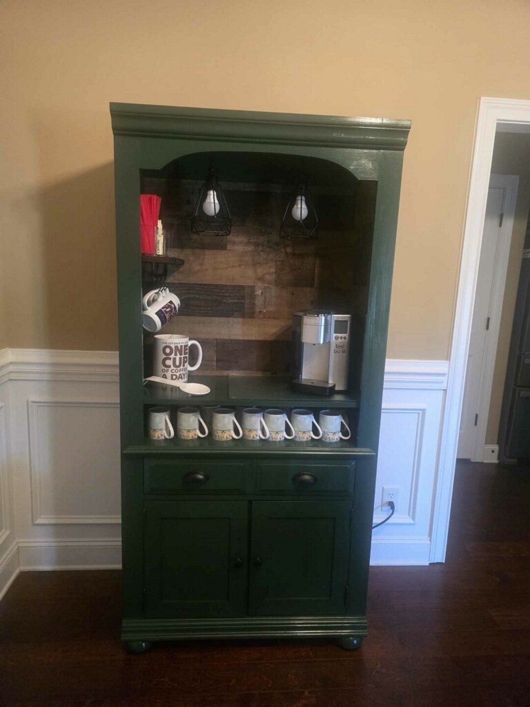 Hunter Green Coffee Bar, Beverage Cabinet, Broyhill Hutch, Coffee and ...