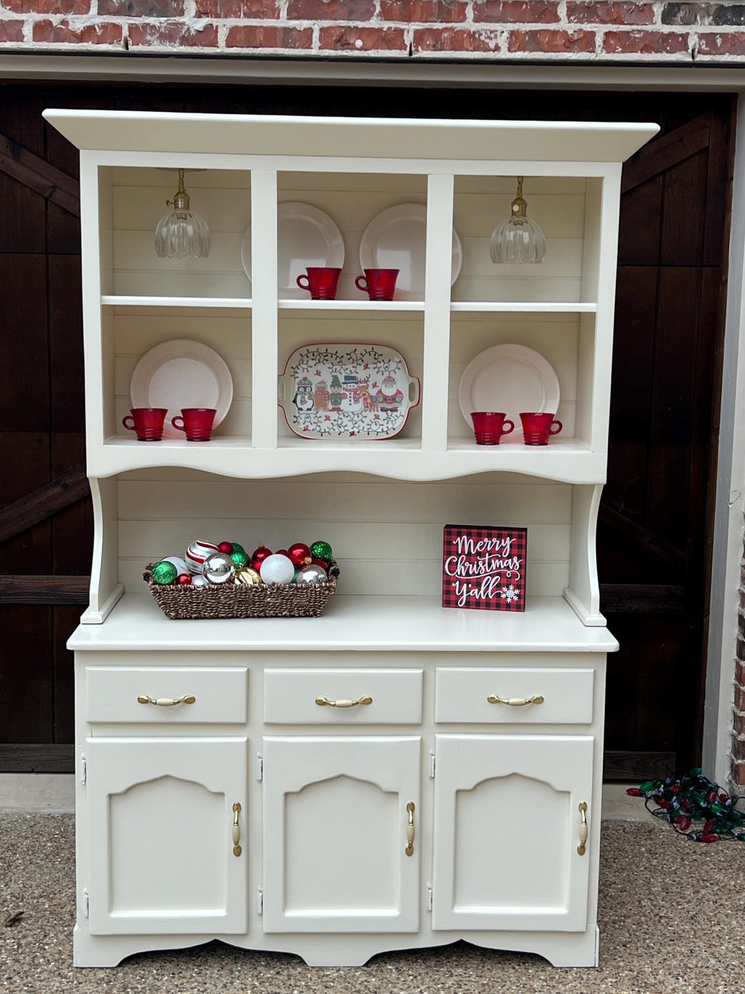 Vintage Hutch, Two Piece Hutch, Antique White With Dimming Lights ...
