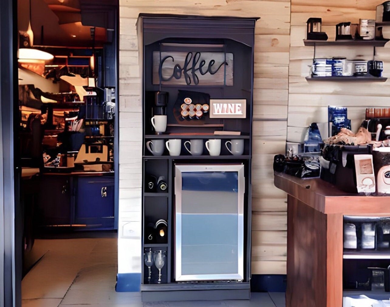 Black Cabinet With Fridge, Coffee and Wine Hutch, Beverage Station ...