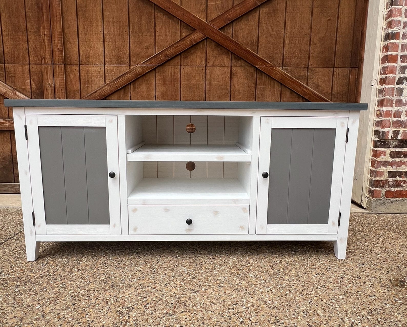 White and Gray Distressed Tv Stand, Sideboard, Entertainment Stand ...