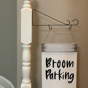 Halloween Post With Broom Parking Sign, Banister Post, Wood Sign Holder ...