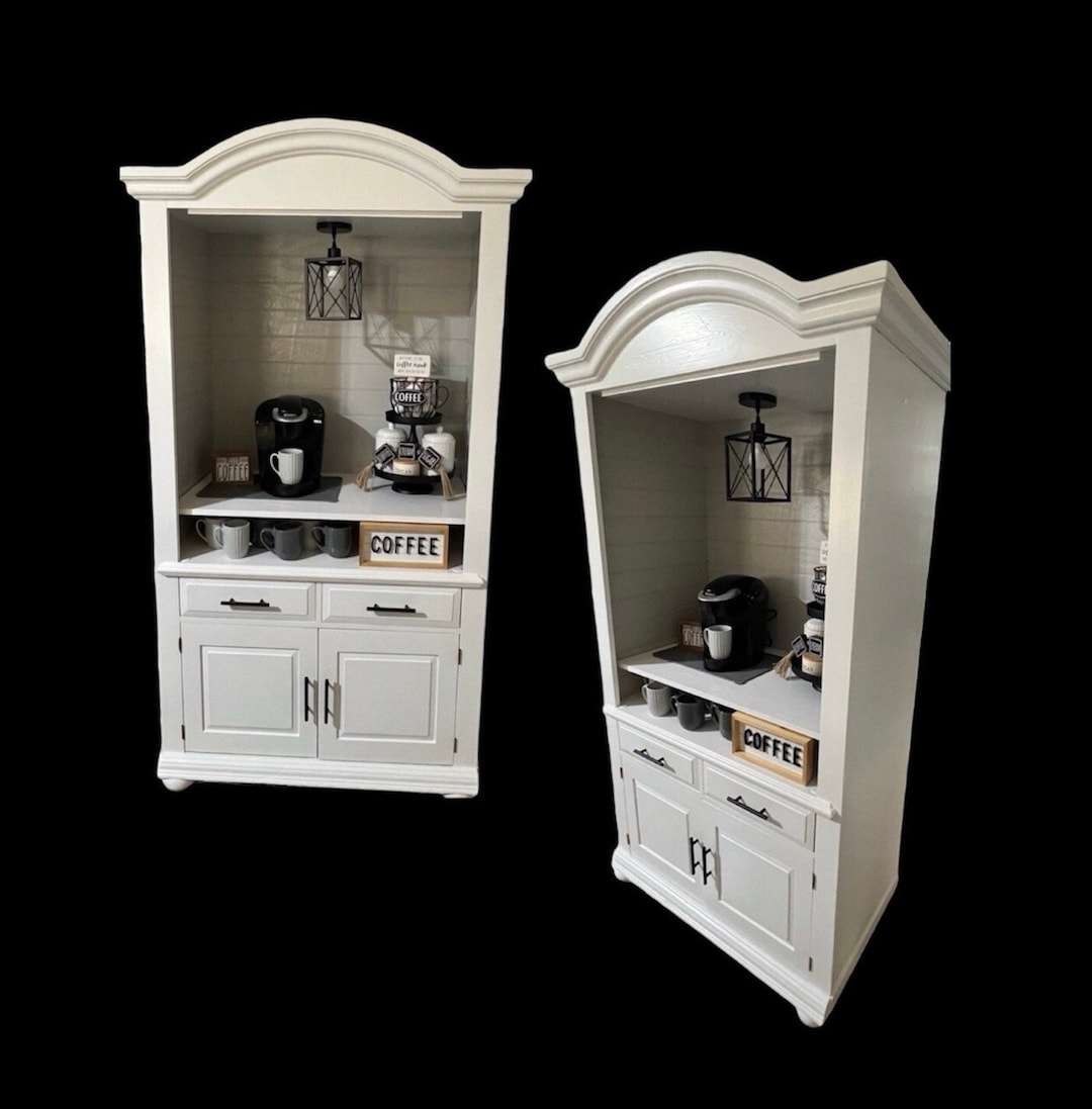 Bright White Coffee Hutch, Silver Pointe Shiplap Wood Board, Beverage ...