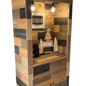 Barn Wood Cabin Hutch, Rustic Cabin Decor, Coffee and Wine Bar ...