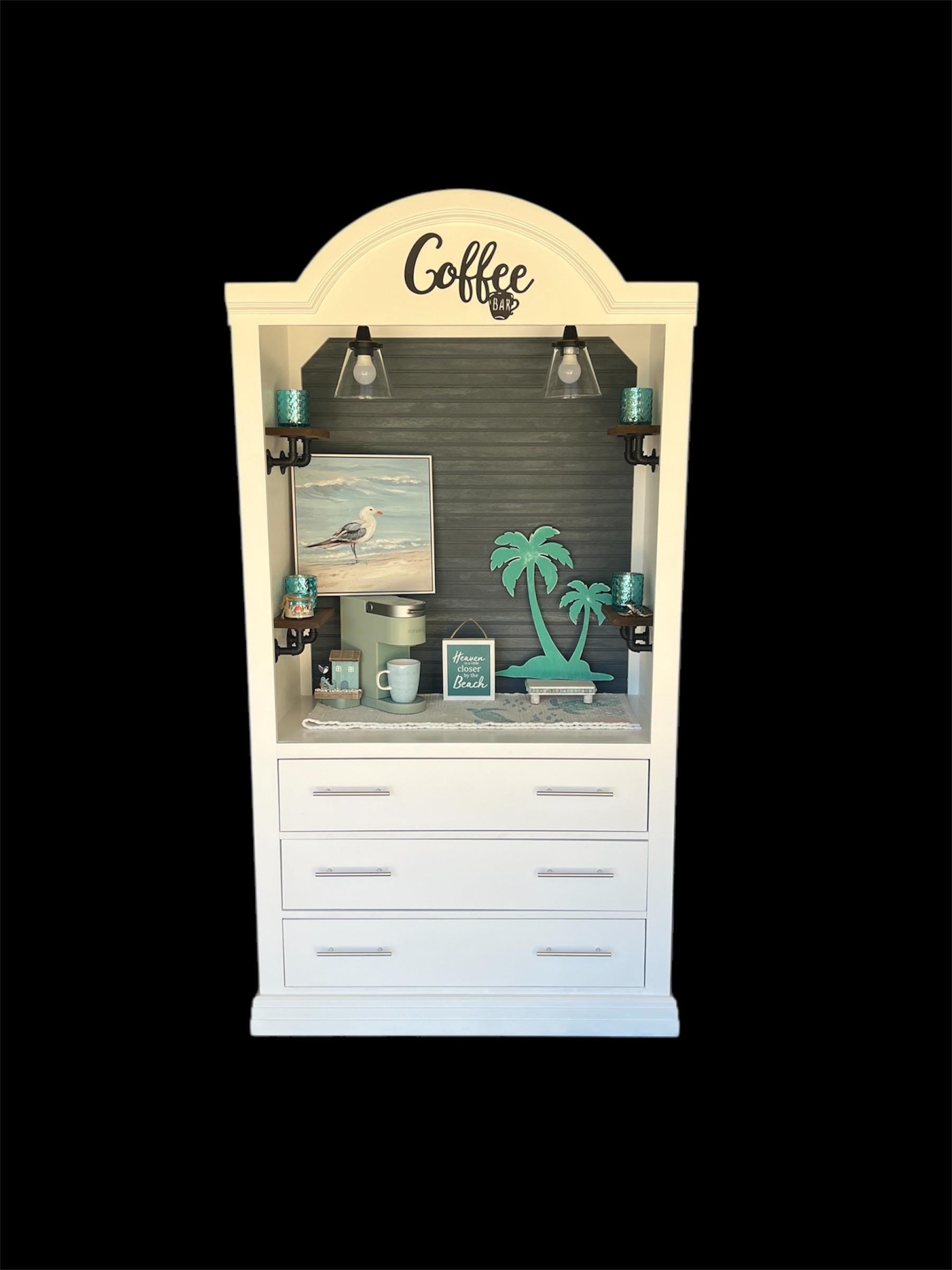 Every Beach House Needs This! Antique White Coffee Hutch, Beverage Bar ...