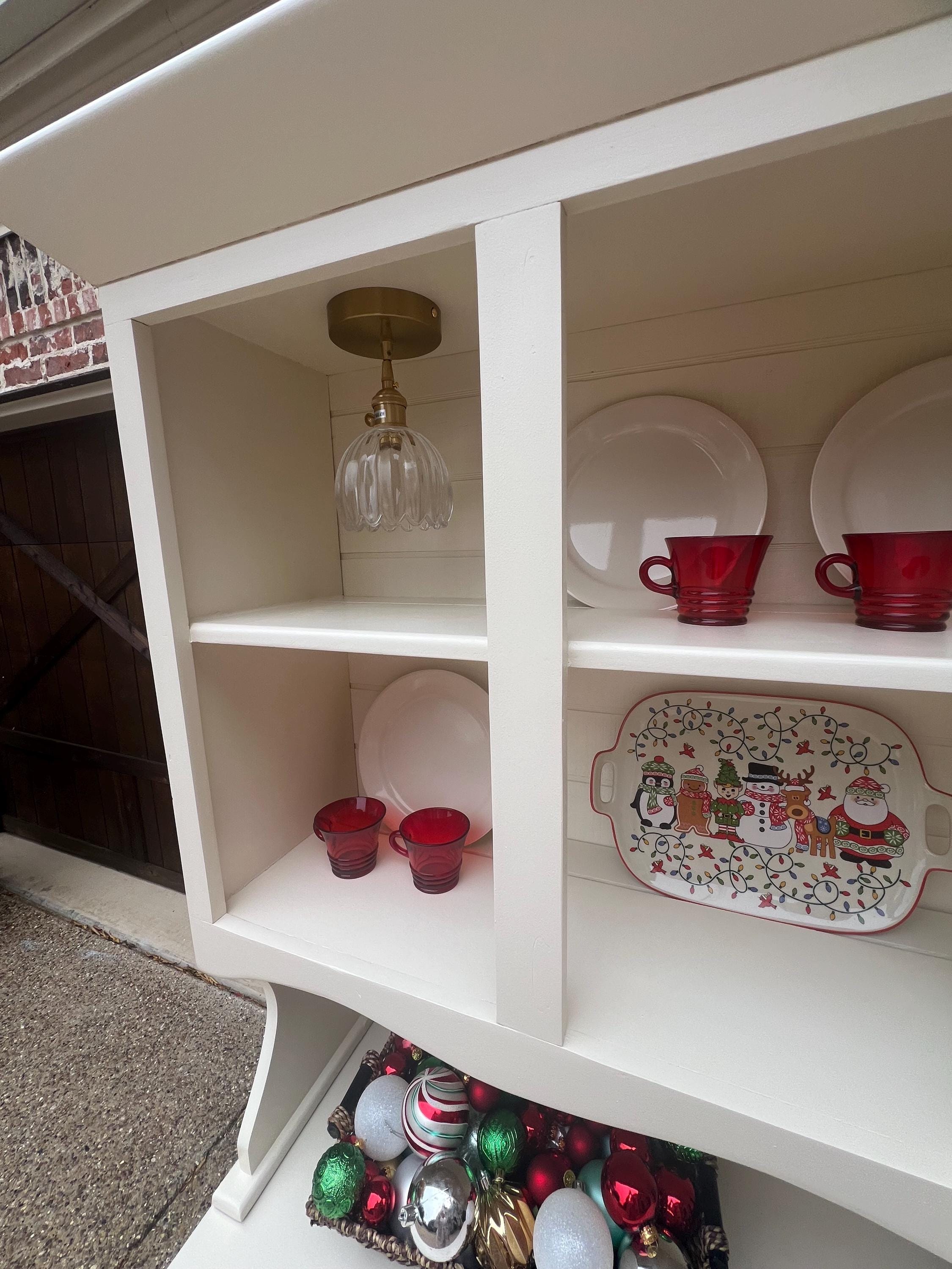 Antique White Two Piece Hutch, Dimming, Glass Antique Lights, Ready to ...