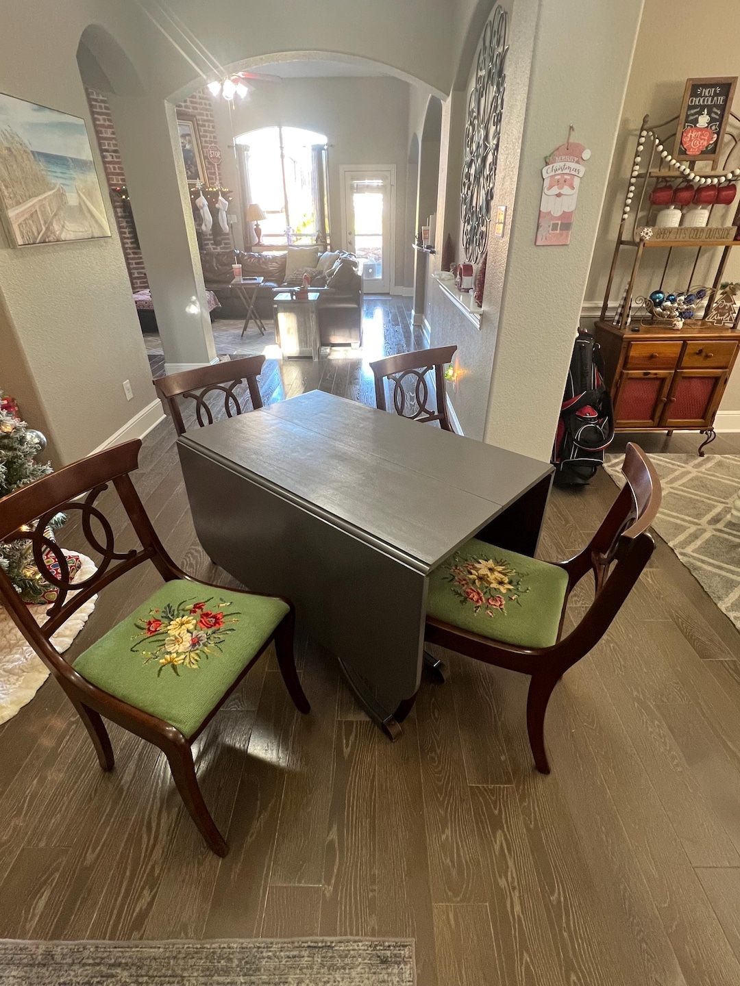Duncan Phyfe Vintage Drop Leaf Table, Sage Needlepointe Flower Chairs ...