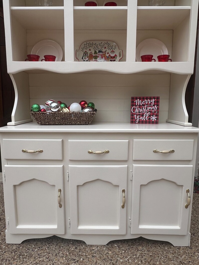Antique White Two Piece Hutch, Dimming, Glass Antique Lights, Ready to ...