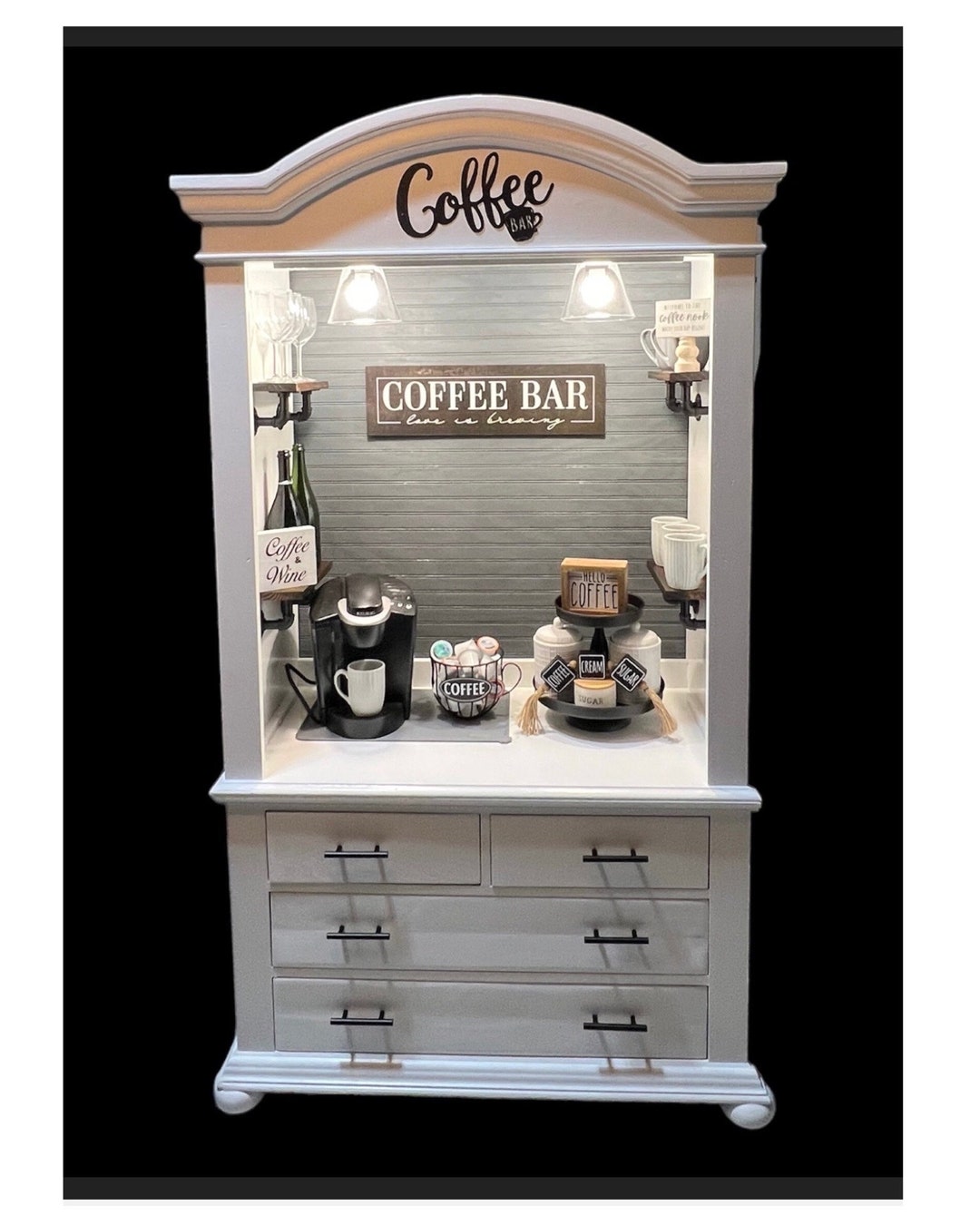 Farmhouse, White Coffee Hutch, Pipe Shelves, Beverage Hutch, Armoire ...