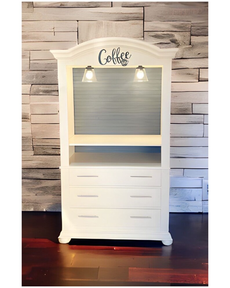 Antique White Coffee Hutch, Beverage Bar, Coffee Armoire With Drawers ...