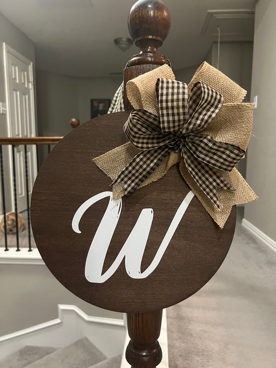 Last Name Circle Sign, Walnut Stained, 14 Inch Circle Sign ...