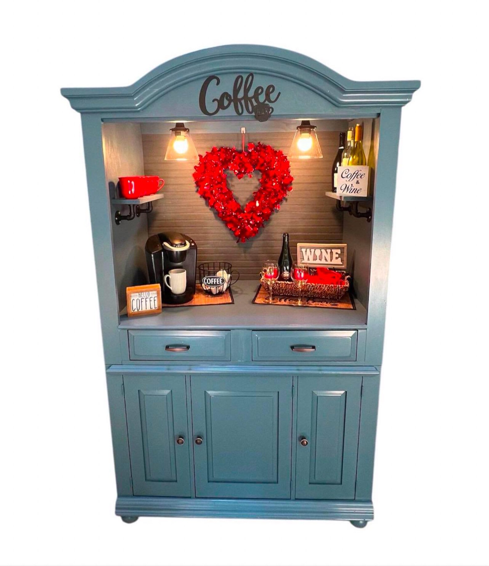 50-inch Beverage Cabinet, Smoky Blue, Coffee and Wine Bar, Customizable ...