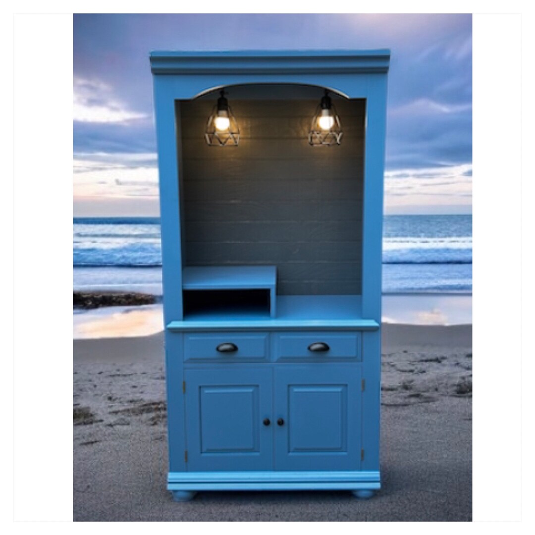 Blue and Grey Coffee Bar, Coffee Bar, Beverage Station, Blue Hutch ...