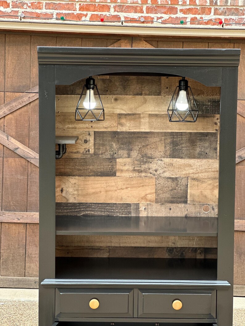 Black and Panel Board Backing Coffee Bar, Wood Knobs, Black Caged ...