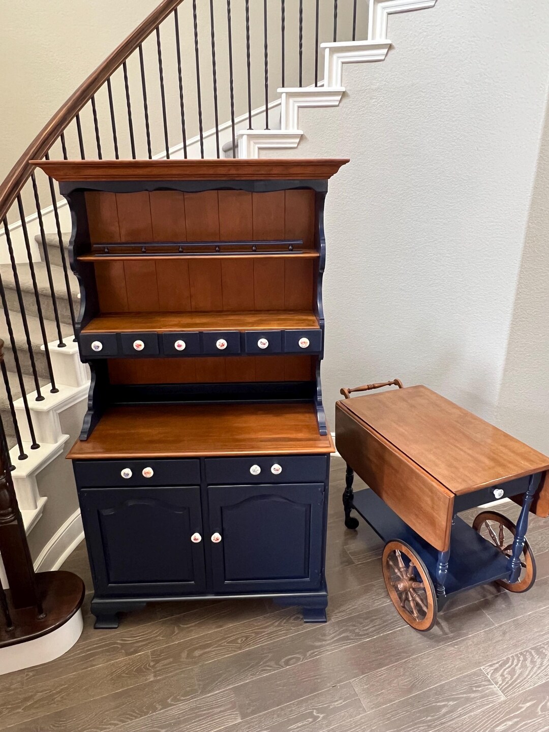Vintage Hutch and Tea Cart Set, Two Piece Hutch, Drop-leaf Tea Cart ...