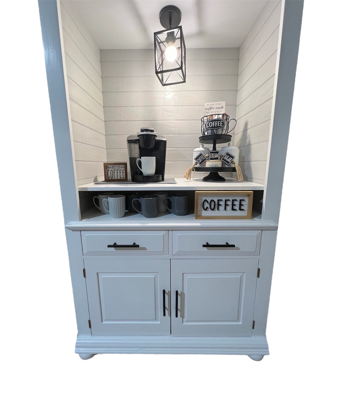 Bright White Coffee Hutch, Silver Pointe Shiplap Wood Board, Beverage ...