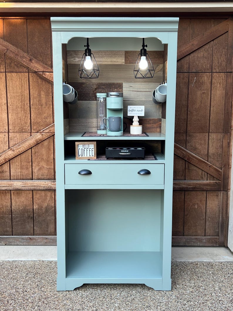 Evergreen Fog Broyhill Coffee Hutch, Fridge Space Lower Cabinet, Barn ...