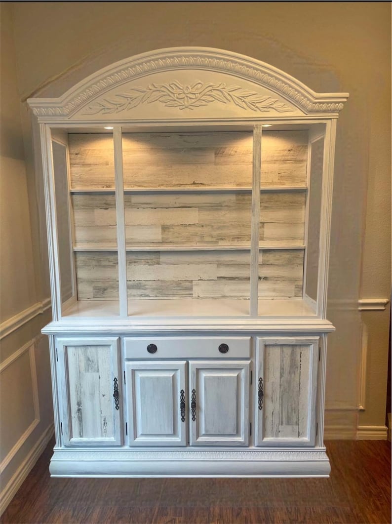Vintage Hutch With Removable Glass Shelving, Two Piece Hutch, Painted ...