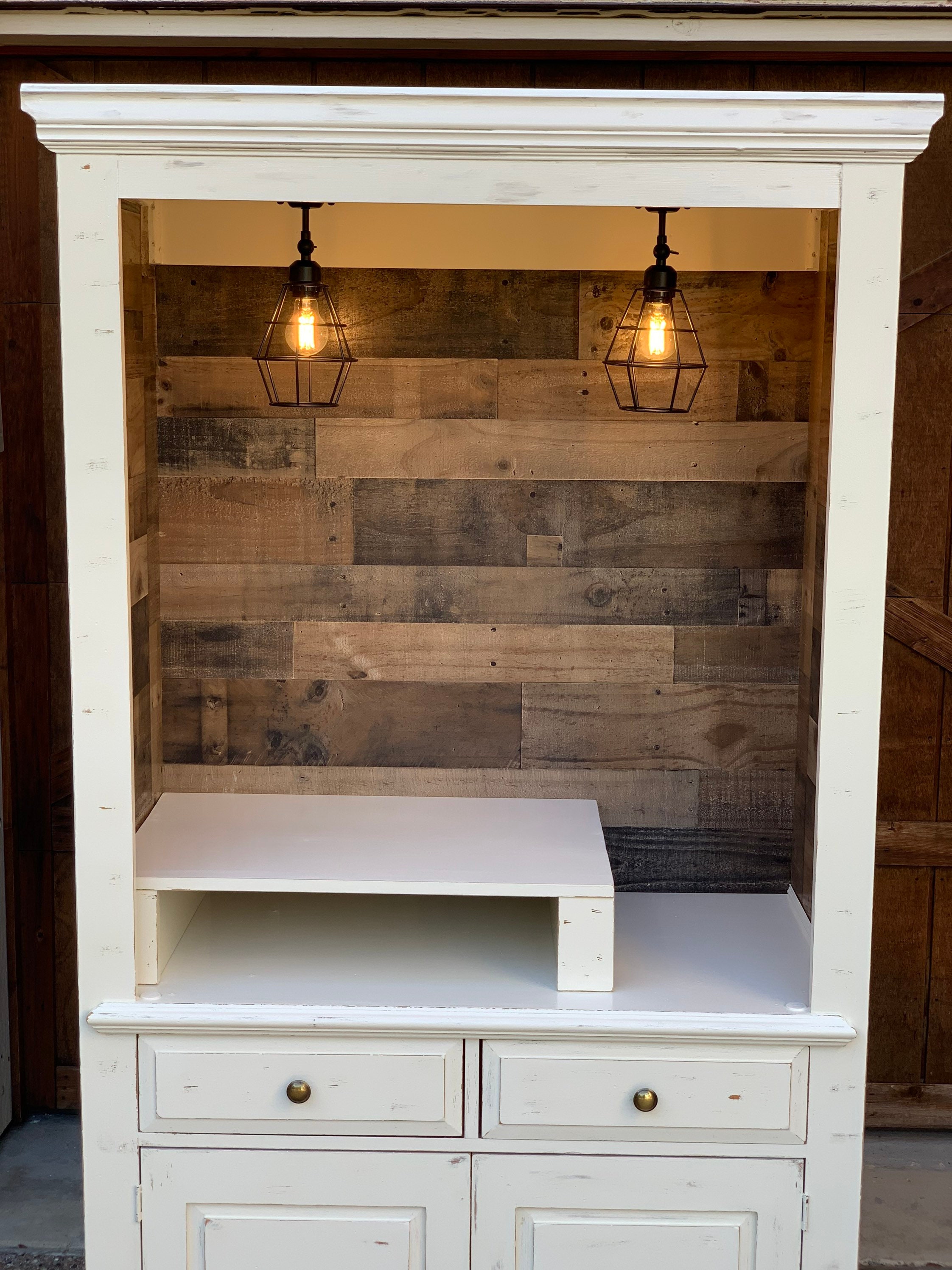 Distressed/antique White Beverage Armoire Bar - Etsy