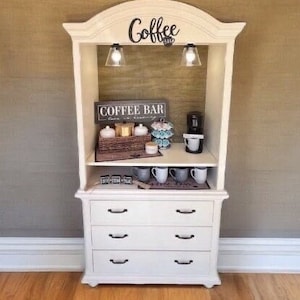 Antique White Coffee Hutch, Driftwood Shiplap, Oil Rubbed Bronze ...