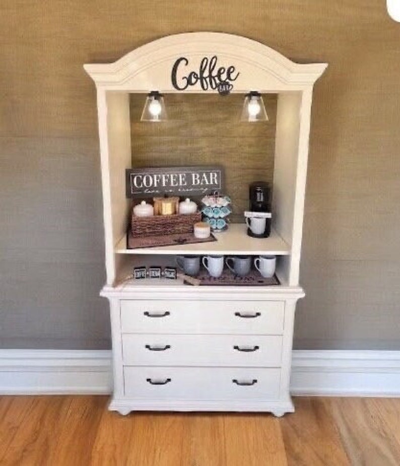 Antique White Coffee Hutch, Driftwood Shiplap, Oil Rubbed Bronze ...