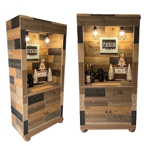 Barn Wood Cabin Hutch, Rustic Cabin Decor, Coffee and Wine Bar ...