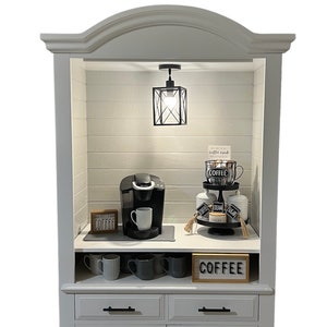 Bright White Coffee Hutch, Silver Pointe Shiplap Wood Board, Beverage ...