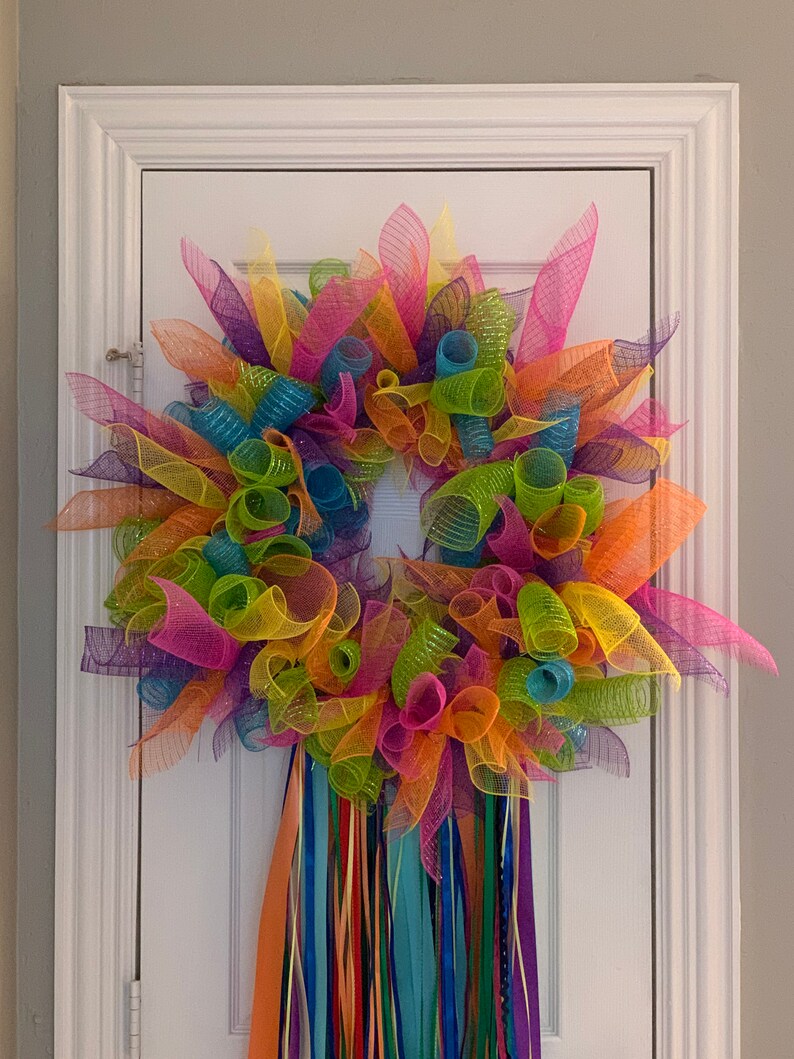 Fiesta wreath celebration wreath multicolored wreath party | Etsy