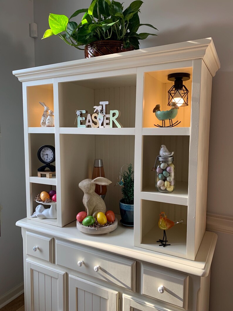 Vintage Hutch, Two Piece Hutch, Antique White With Dimming Lights ...