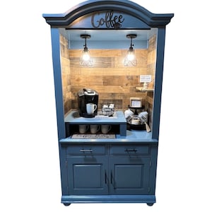 Coffee and Wine Bar, Farmhouse, Greyish-blue Cabinet, Coffee Armoire - Etsy