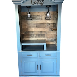 Coffee and Wine Bar, Farmhouse, Greyish-blue Cabinet, Coffee Armoire - Etsy