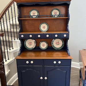 Vintage Navy and Chestnut Two Piece Hutch, Hutch, Solid Wood - Etsy