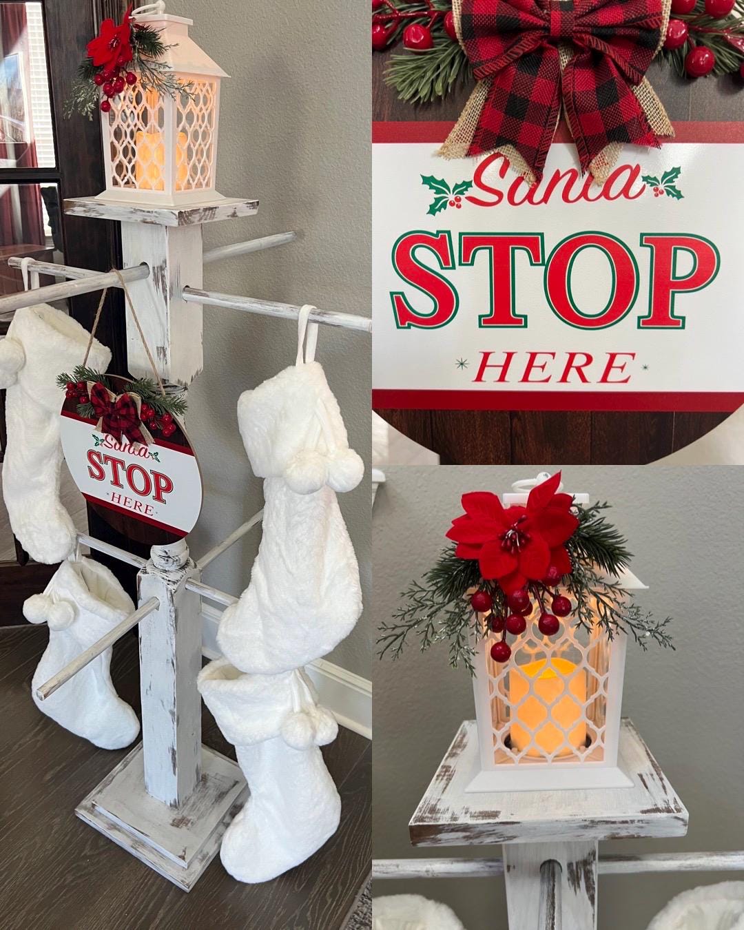 Stocking Holder, Glitter, White Distressed Banister Post, Christmas ...