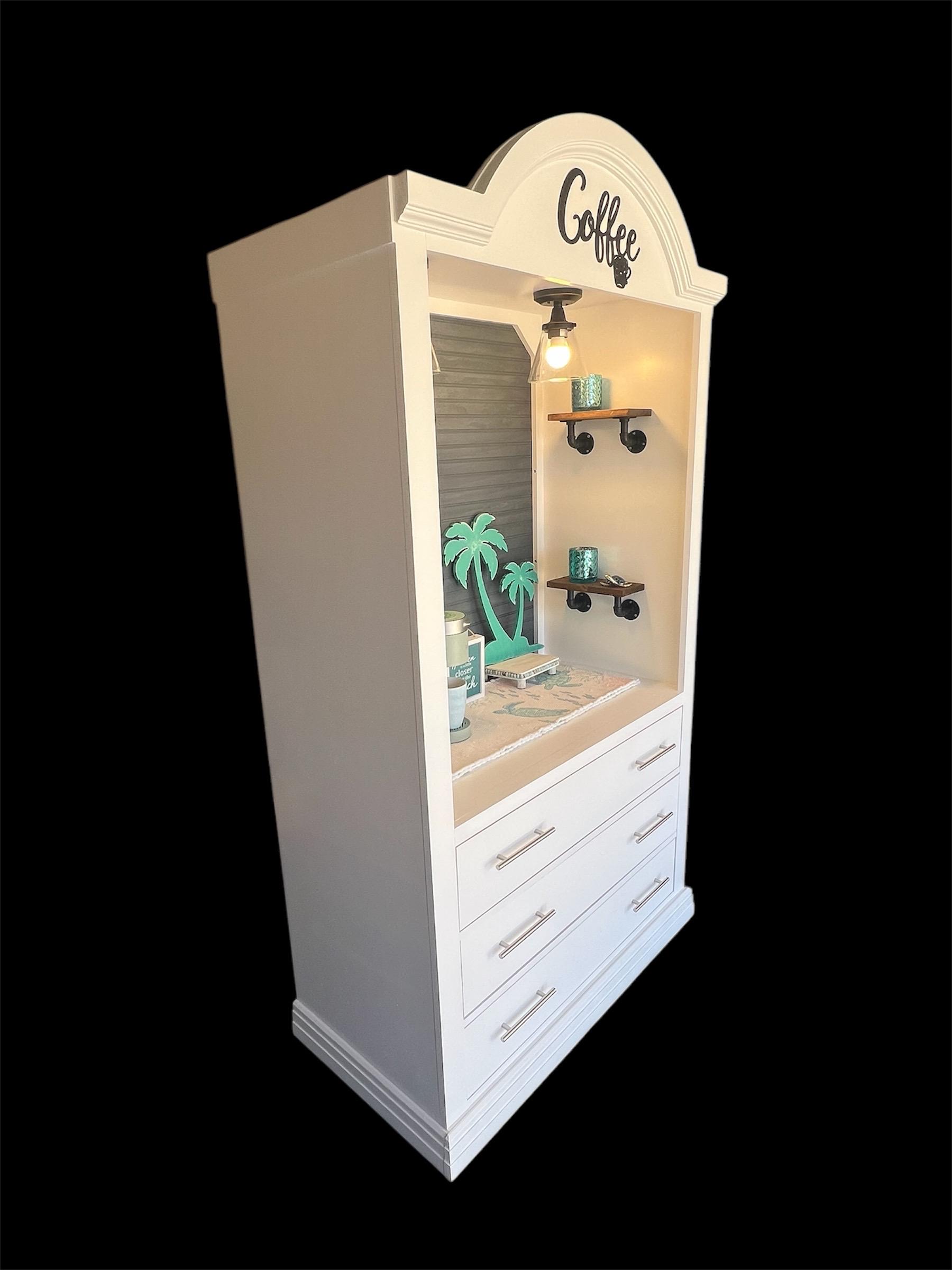 Every Beach House Needs This! Antique White Coffee Hutch, Beverage Bar ...