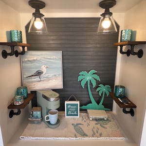 Every Beach House Needs This! Antique White Coffee Hutch, Beverage Bar ...